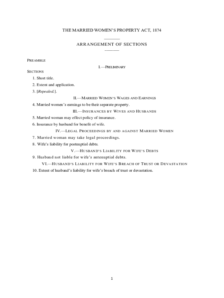 Fillable Online The Married Women's Property Act, 1874 - Laws of ...