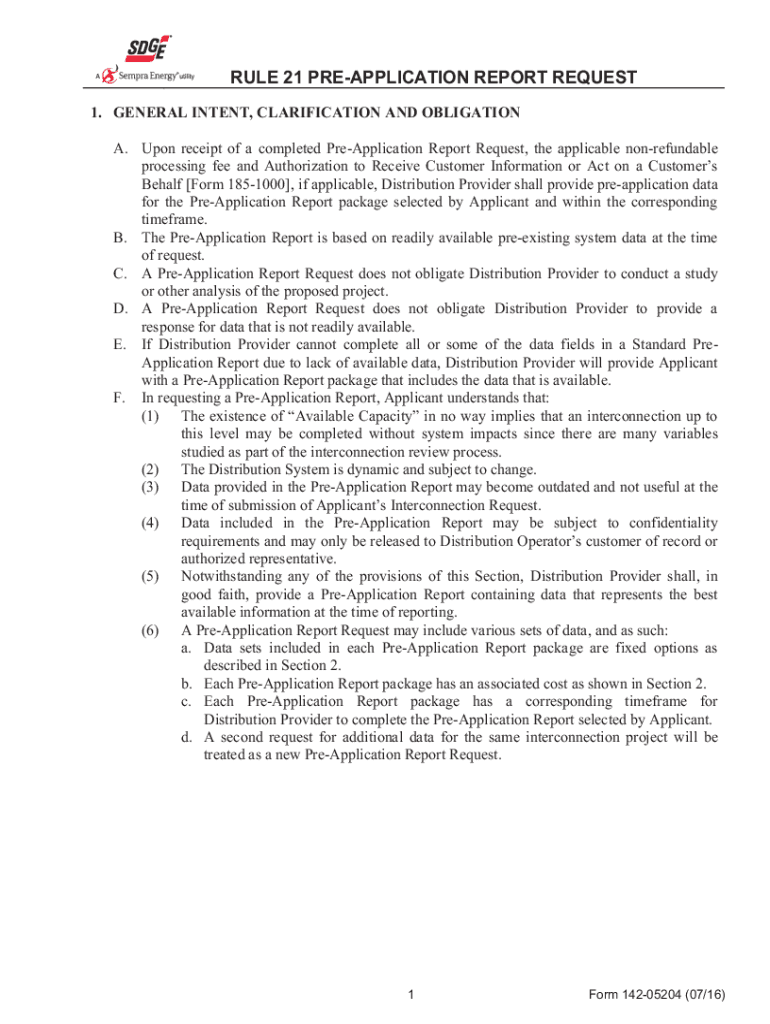 Fillable Online rule 21 pre-application report request Fax Email Print - pdfFiller