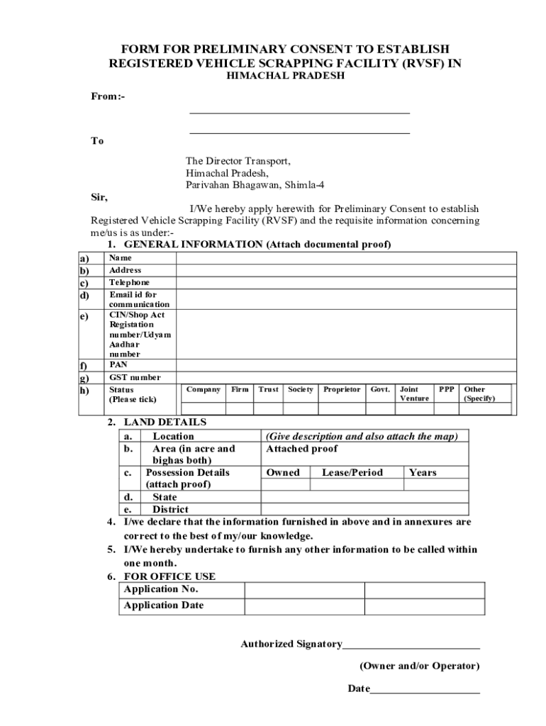 Fillable Online himachal nic Vehicle Scrapping Facility AuthorizationDocuments Fax Email Print ...