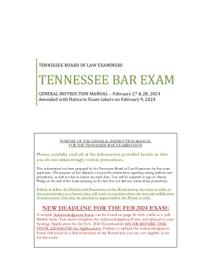 Fillable Online TENNESSEE BAR EXAM. GENERAL INSTRUCTION MANUALFebruary ...