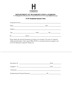 Fillable Online TOW Reimbursement Form Fax Email Print - pdfFiller