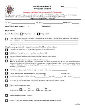 Fillable Online Firefighter Paramedic Candidate Application Checklist ...