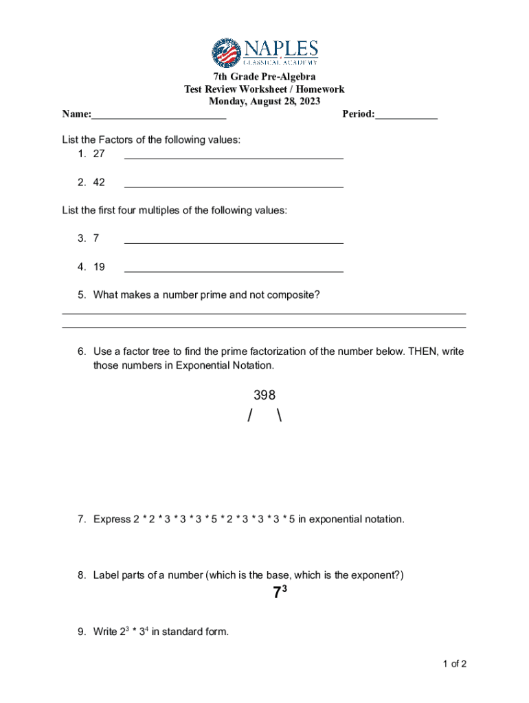 Fillable Online Test Review Worksheet / Homework Fax Email Print ...