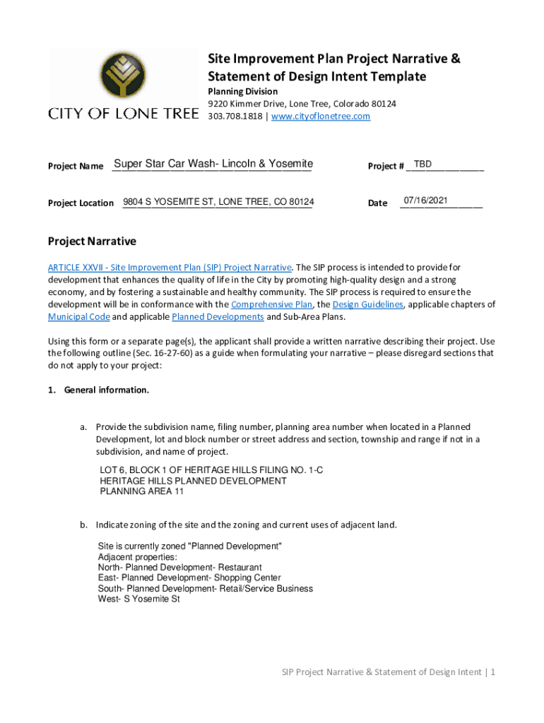 Fillable Online Site Improvement Plan Project Narrative & Statement of ...