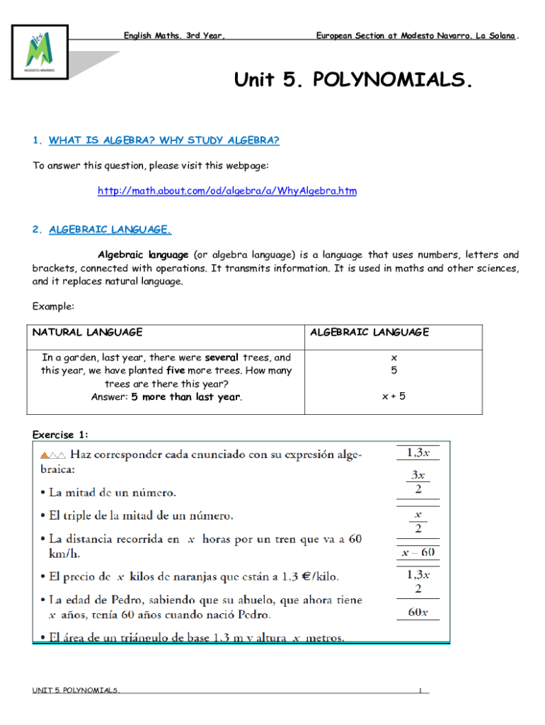Fillable Online Unit 3. POLYNOMIALS AND ALGEBRAIC FRACTIONS. Fax Email Print - pdfFiller