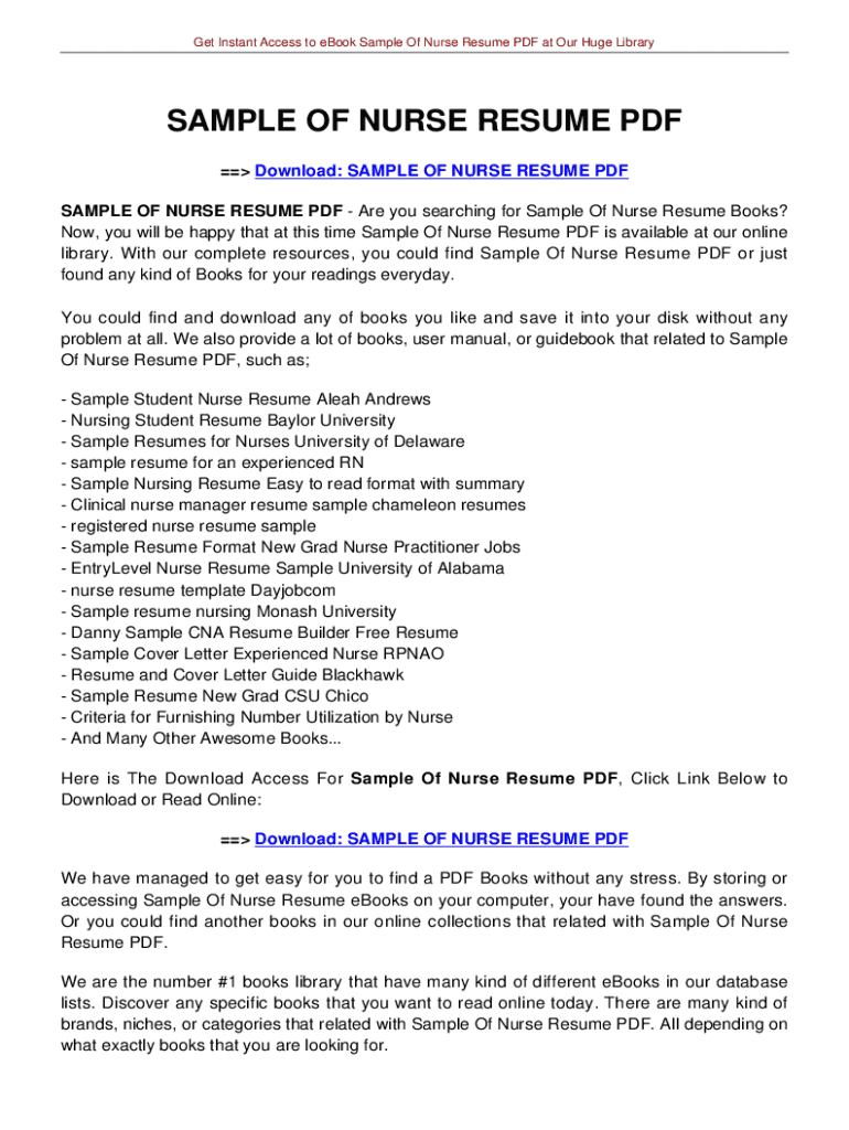 Fillable Online Fillable Online SAMPLE OF NURSE RESUME ... Fax Email ...