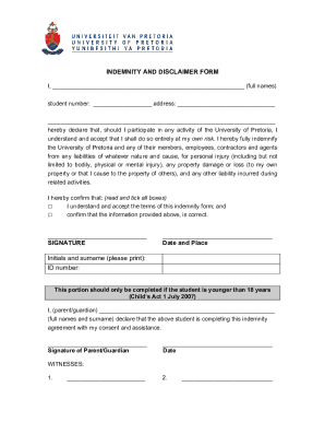 Fillable Online Indemnity Form Practical modules - DEPARTMENT OF ...