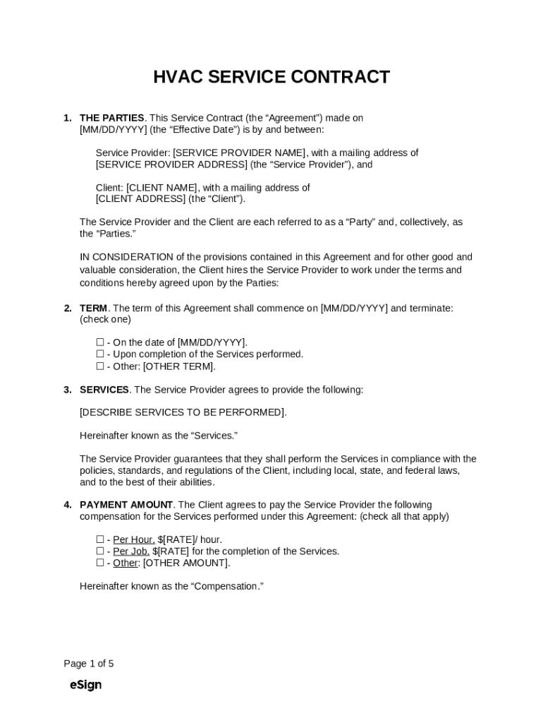 HVAC Service Contract Template Doc Template | pdfFiller