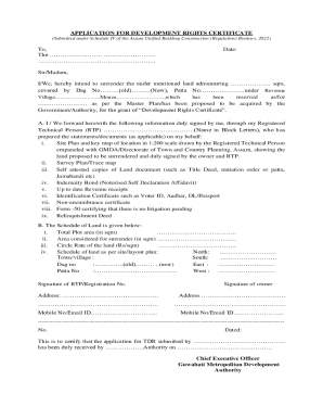Fillable Online application for development rights certificate Fax ...