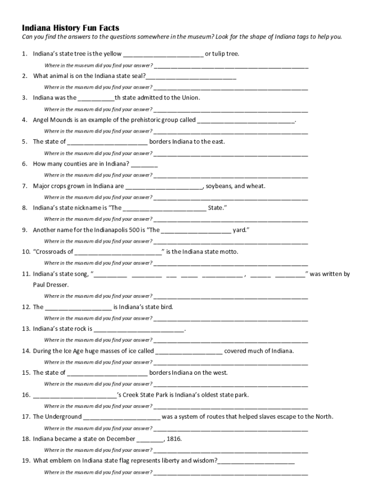 Fillable Online 13 fun facts about Indiana history that you should know ...