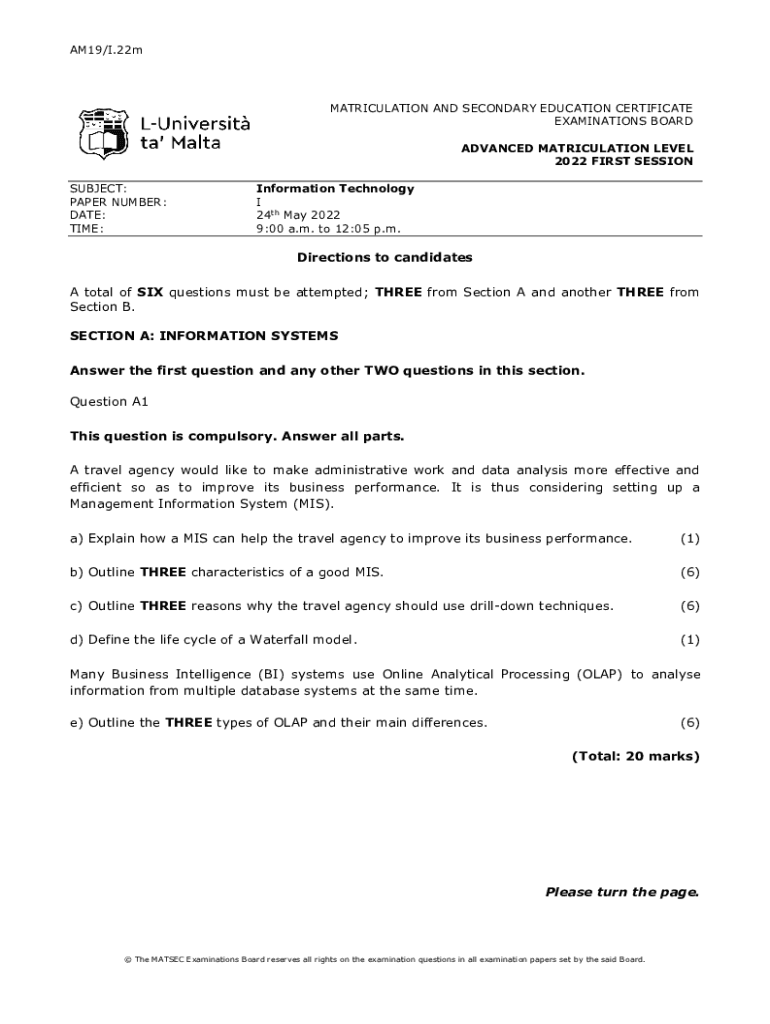 Fillable Online Sample Examination Papers - L-Universit ta' ... Fax ...