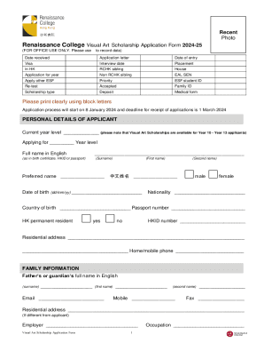 Fillable Online Renaissance College Visual Art Scholarship Application ...