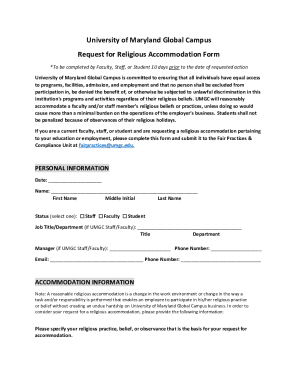 Fillable Online Request for Religious Accommodation Form. Request for ...