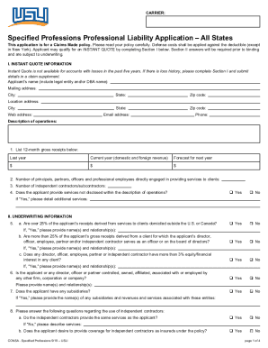 Fillable Online Project Specific Professional Liability Insurance ...