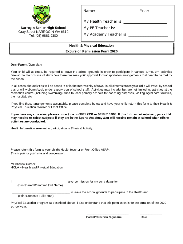 Appendix 2: Parent/Guardian Permission for Excursion Doc Template ...