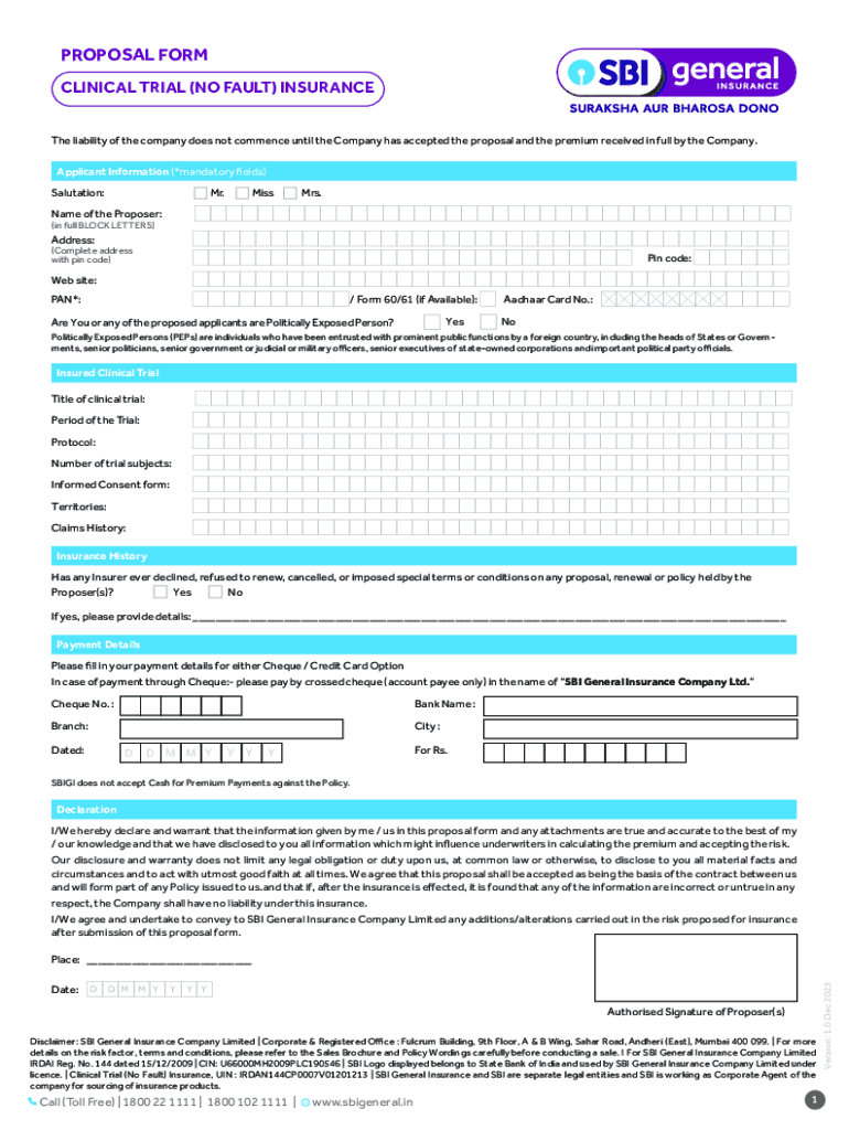 Fillable Online Clinical Trials Liability Insurance (PROPOSAL FORM) Fax ...