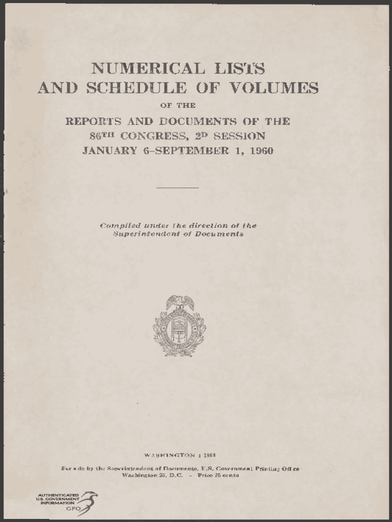 Fillable Online Numerical lists and schedule of volumes of the reports ...