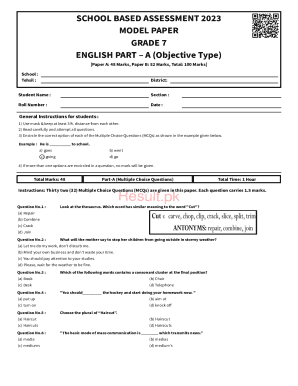 Fillable Online English Grade 5 Model PaperPDFMultiple Choice Fax Email ...