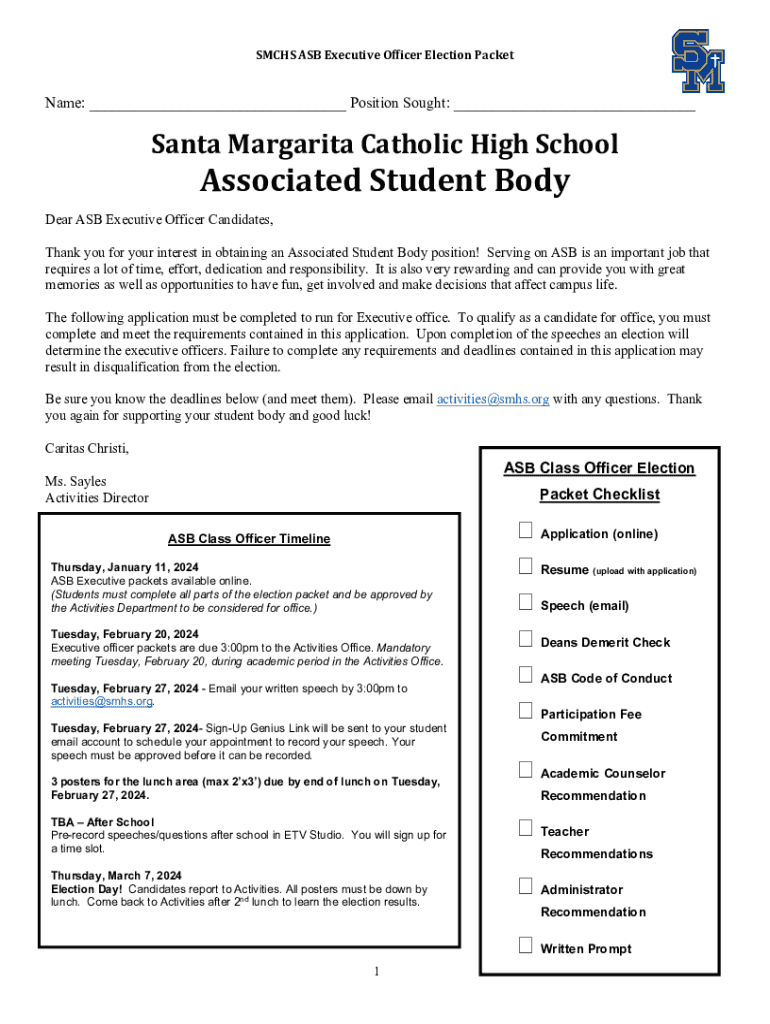 Fillable Online SMCHS ASB Executive Officer Election Packet Fax Email ...