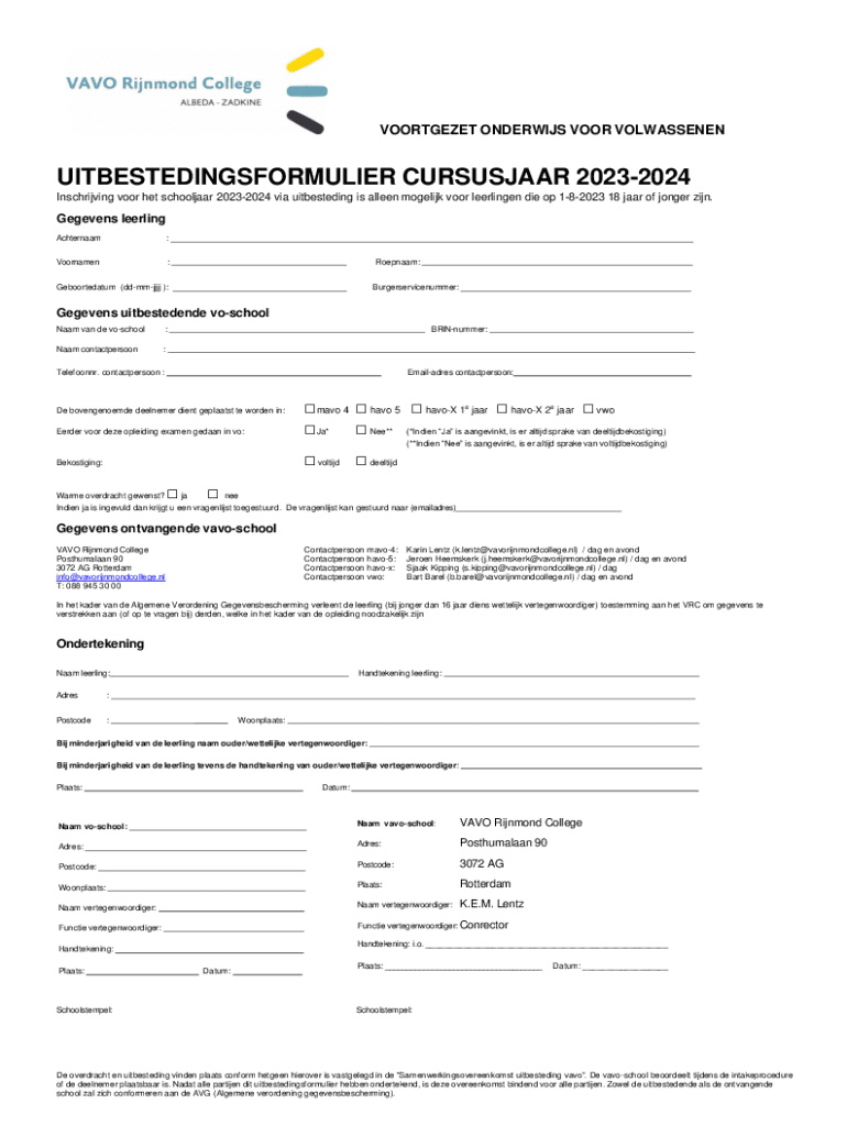 Invulbaar Online Inschrijving voor het schooljaar 2023-2024 via ...