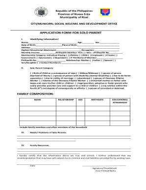 Fillable Online SOLO PARENT APPLICATION FORM NEW Fax Email Print ...