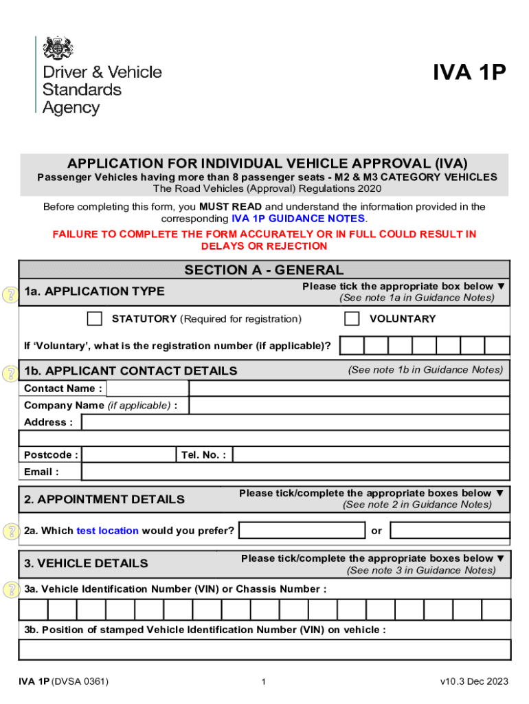 Fillable Online EVALUATION FORM Individual Vehicle Approval (IVA) for ...