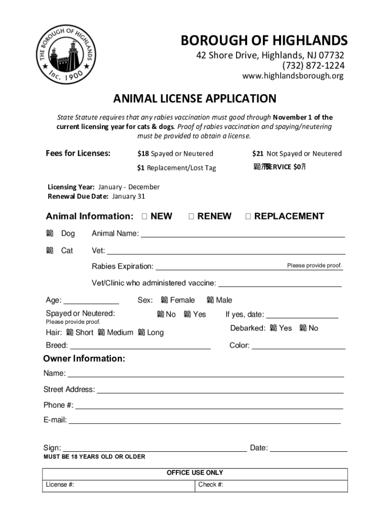 Fillable Online highlands-animal-license-application. ... Fax Email Print - pdfFiller