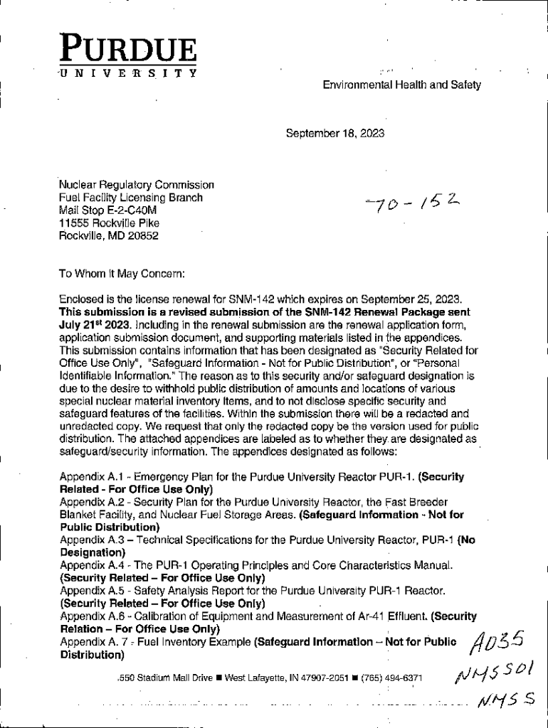 Fillable Online Purdue Univ., Submittal of Revised License Renewal Request Fax Email Print ...