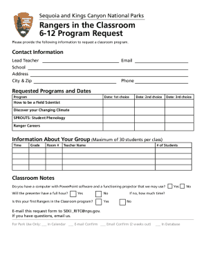 Fillable Online Rangers in the Classroom 6-12 Program Request. Rangers ...