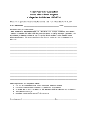 Fillable Online Pathfinder Excellence Award Fax Email Print - pdfFiller