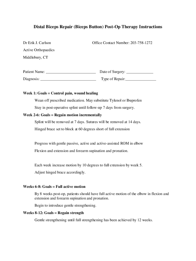 Fillable Online Distal Biceps Repair (Biceps Button) Post-Op Therapy ...
