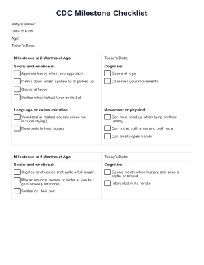 Fillable Online CDC Milestone Checklist Template PDF. Keep track of ...