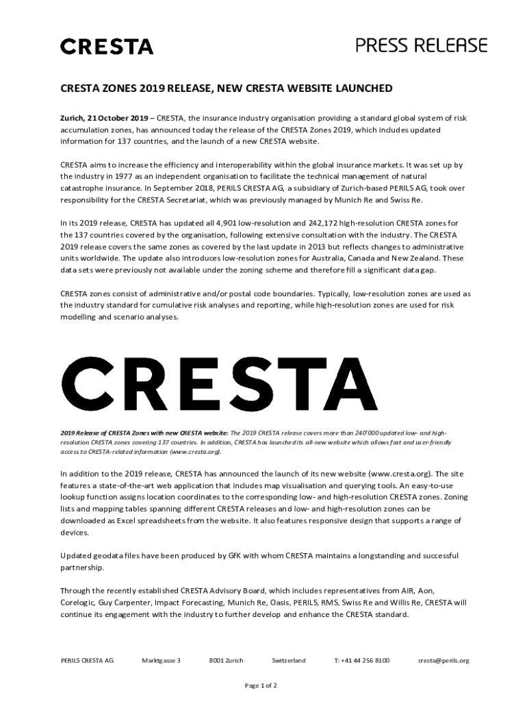 Fillable Online CRESTA updates info for geographic zoning system Fax ...