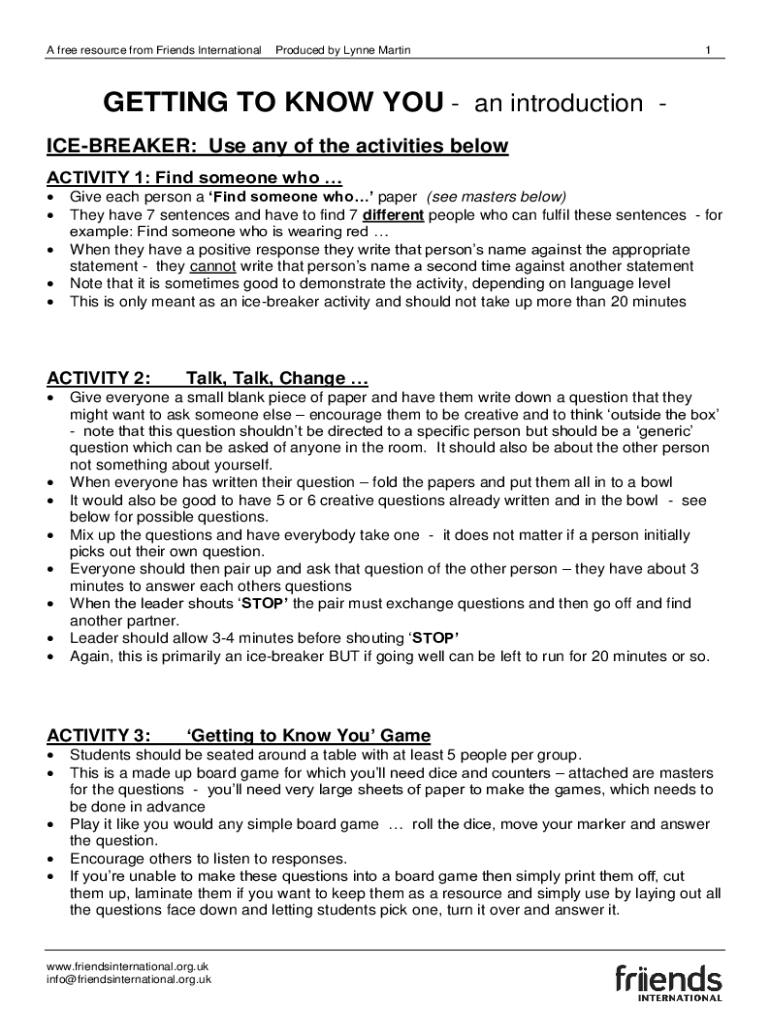 Fillable Online Find someone who get to know you activity Fax Email ...