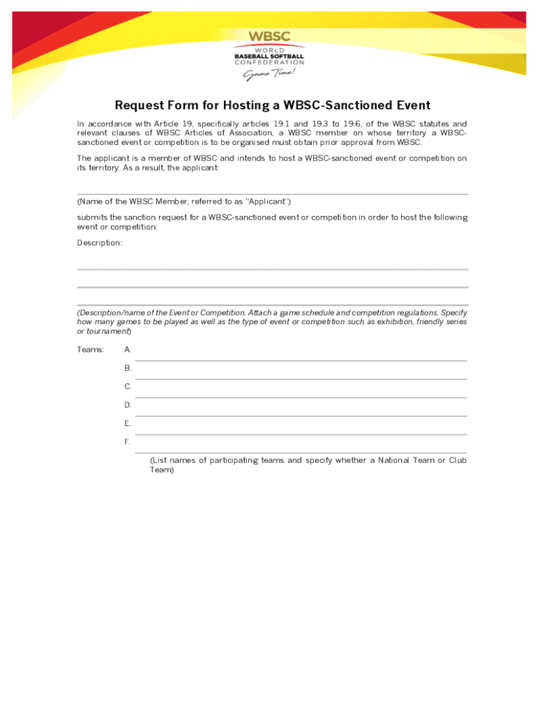 Fillable Online Request Form for Hosting a WBSC-Sanctioned Event Fax ...