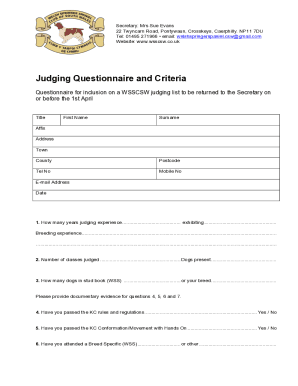 Fillable Online Judging Questionnaire and Criteria Fax Email Print ...