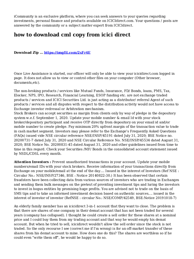 Fillable Online How To Download Cml Copy From Icici Direct Fax Email ...