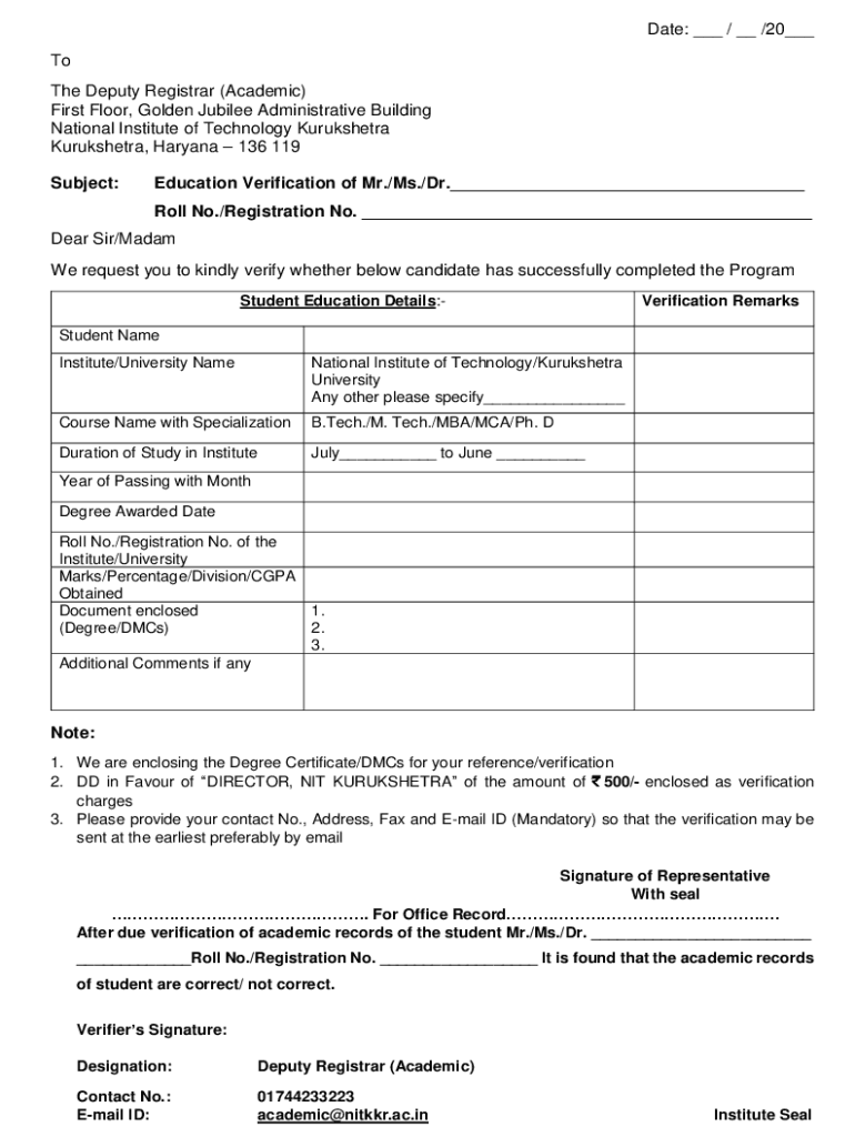 Fillable Online 20 To The Deputy Registrar (Academic), Room No. ... Fax ...