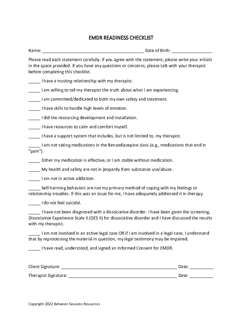 Fillable Online A Preparation Checklist for EMDR Reprocessing - Go With ...