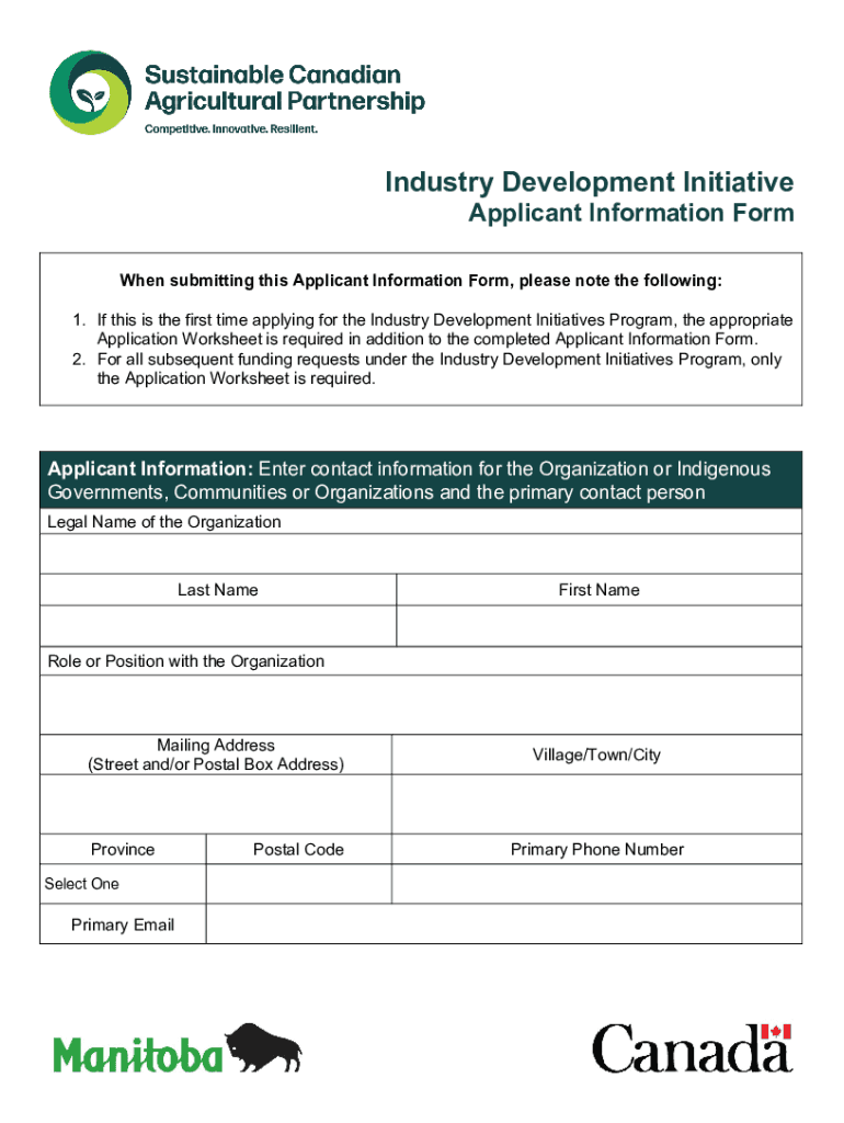 Fillable Online Industry Development Initiative - Applicant Information ...