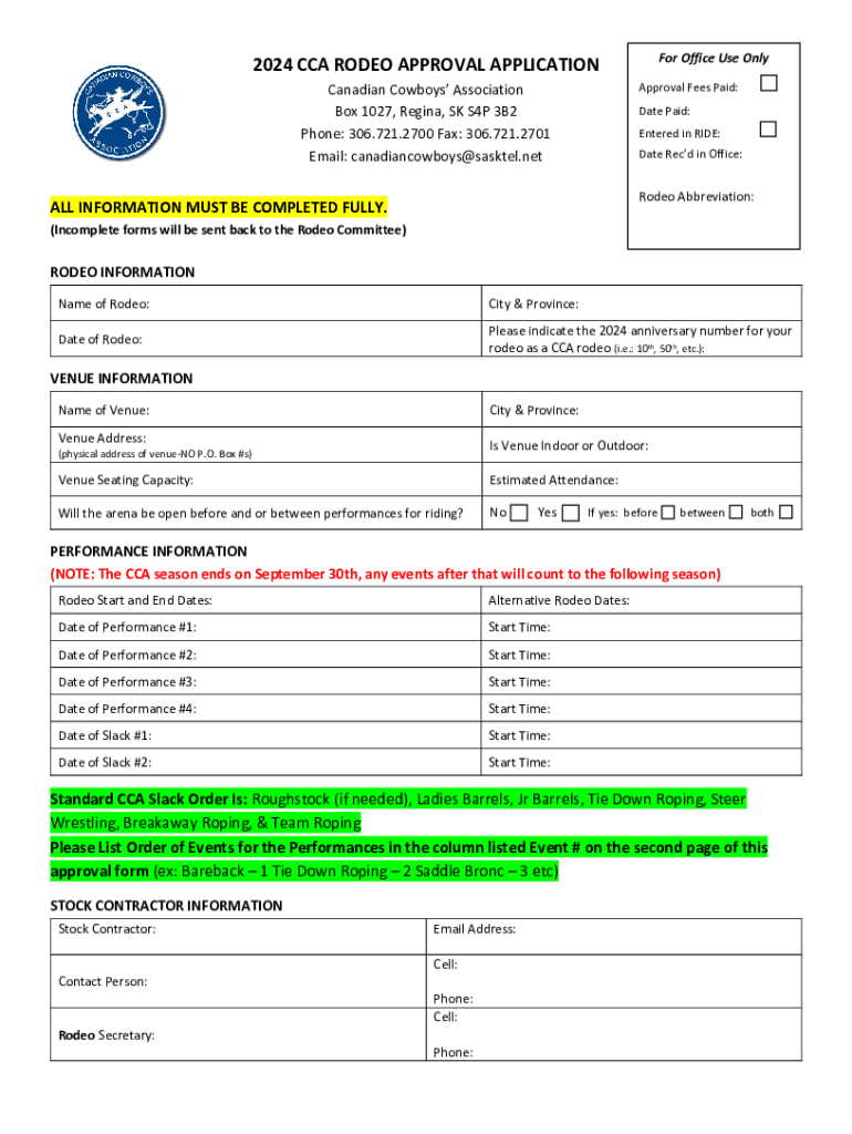 Fillable Online 2024 CCA RODEO APPROVAL APPLICATION Fax Email Print ...