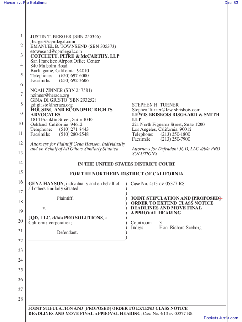 Fillable Online STIPULATION AND ORDER TO EXTEND CLASS NOTICE ... Fax Email Print - pdfFiller