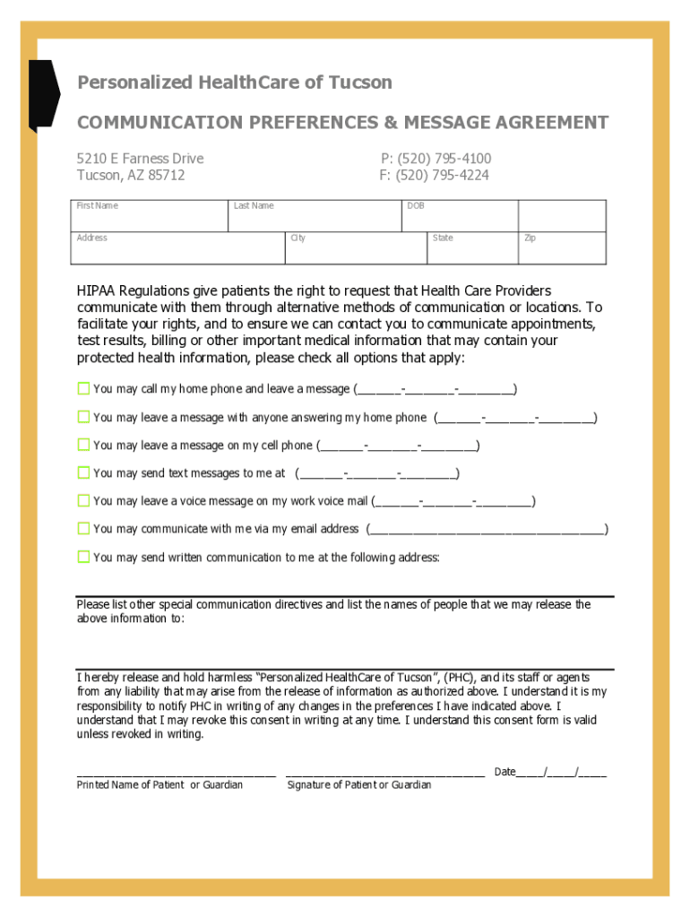 Fillable Online Personalized HealthCare of Tucson Fax Email Print - pdfFiller
