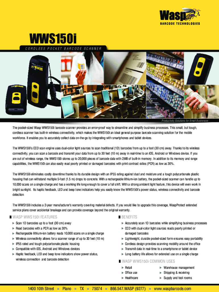 Fillable Online Wasp Wws150I Cordless Pocket Barcode Scanner W/Usb ...