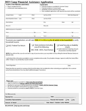 Fillable Online Summer Camp Financial Assistance Application Form Fax Email Print - pdfFiller