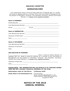 AGM Nomination s Doc Template | pdfFiller