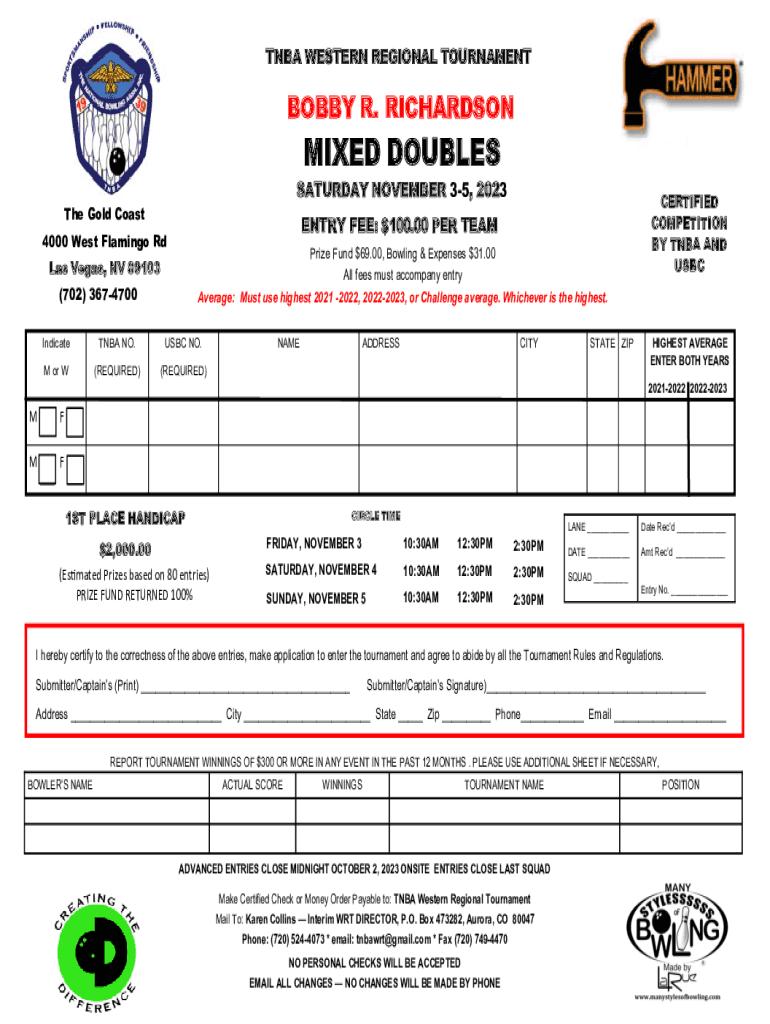 Fillable Online Karl Downs SENIOR MIXED DOUBLES Fax Email Print - pdfFiller