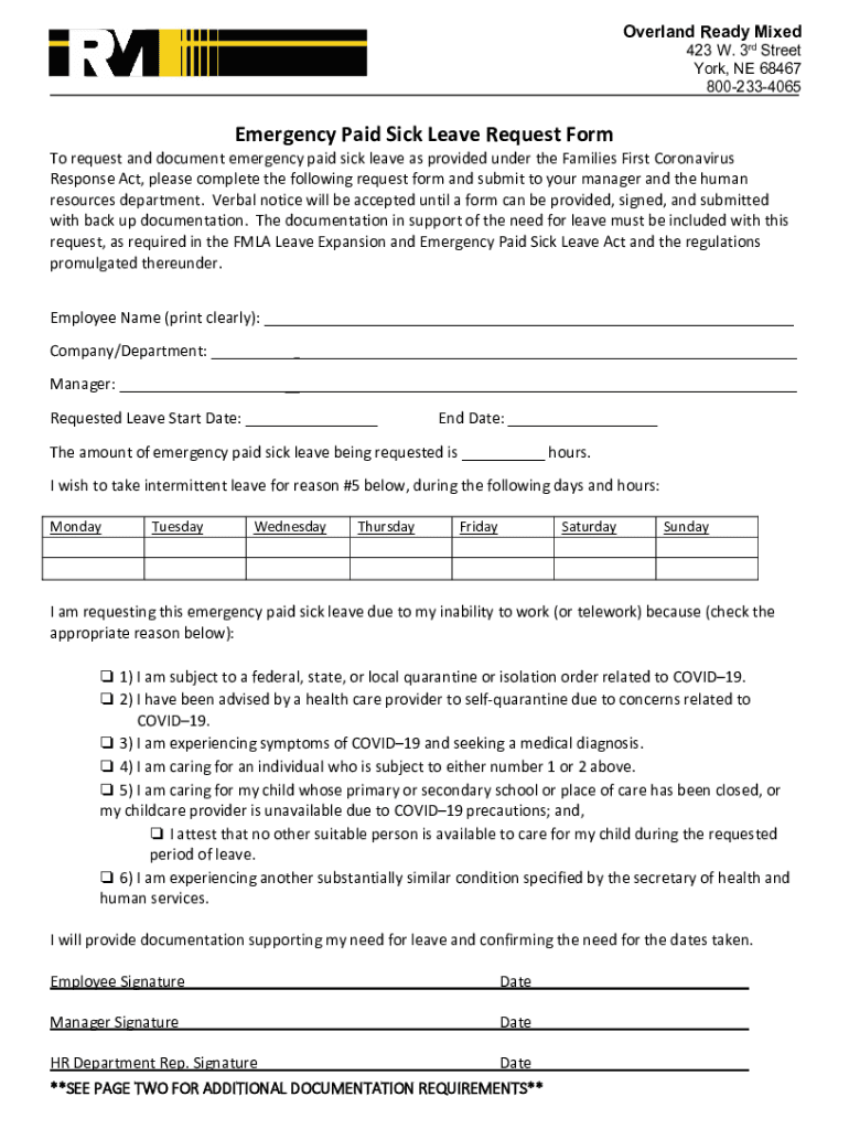 Fillable Online Paid Leave Request Related to COVID -19 Families First ...