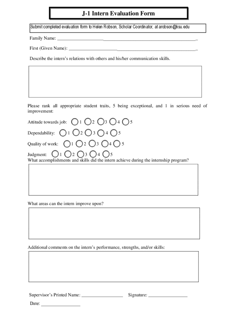 Fillable Online J-1 Intern Evaluation Form Fax Email Print - pdfFiller