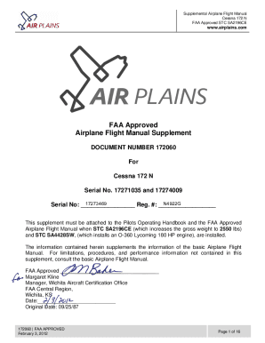 Fillable Online Air Plains Flight Manual Supplement for 172N, 172P and ...